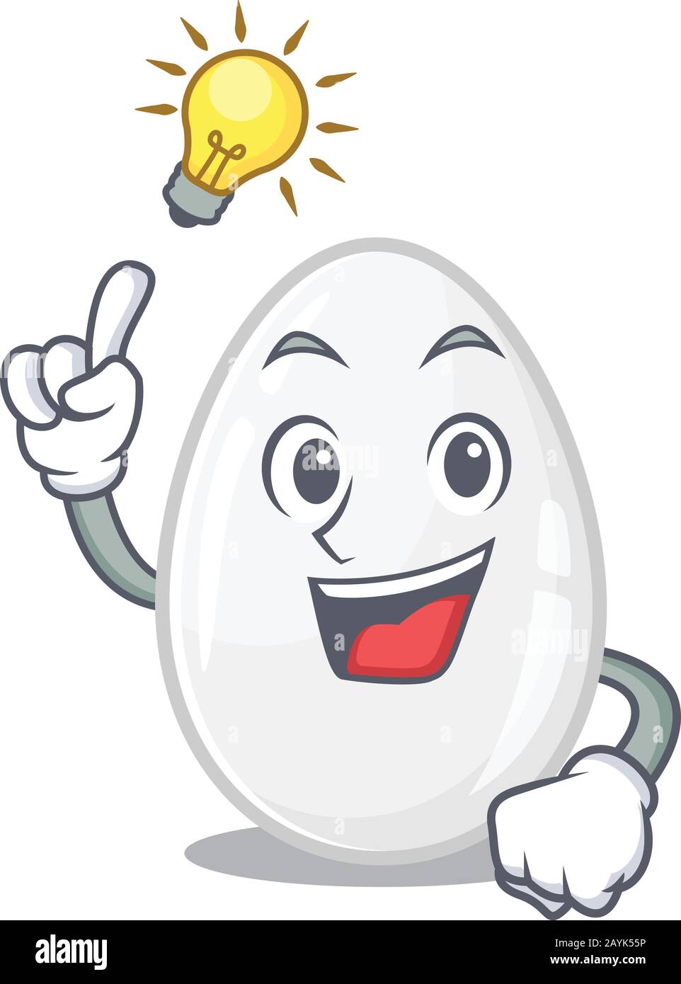 a clever white egg cartoon character style have an idea gesture Stock ...