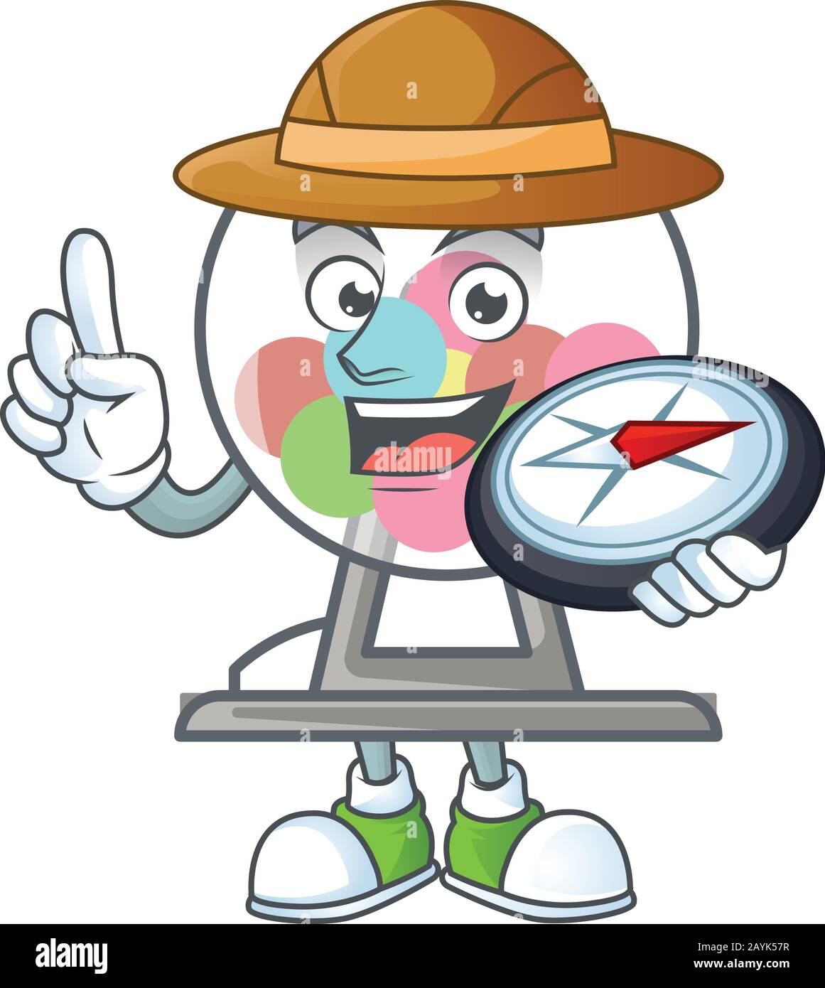 A lottery machine ball explorer cartoon design having a compass Stock ...
