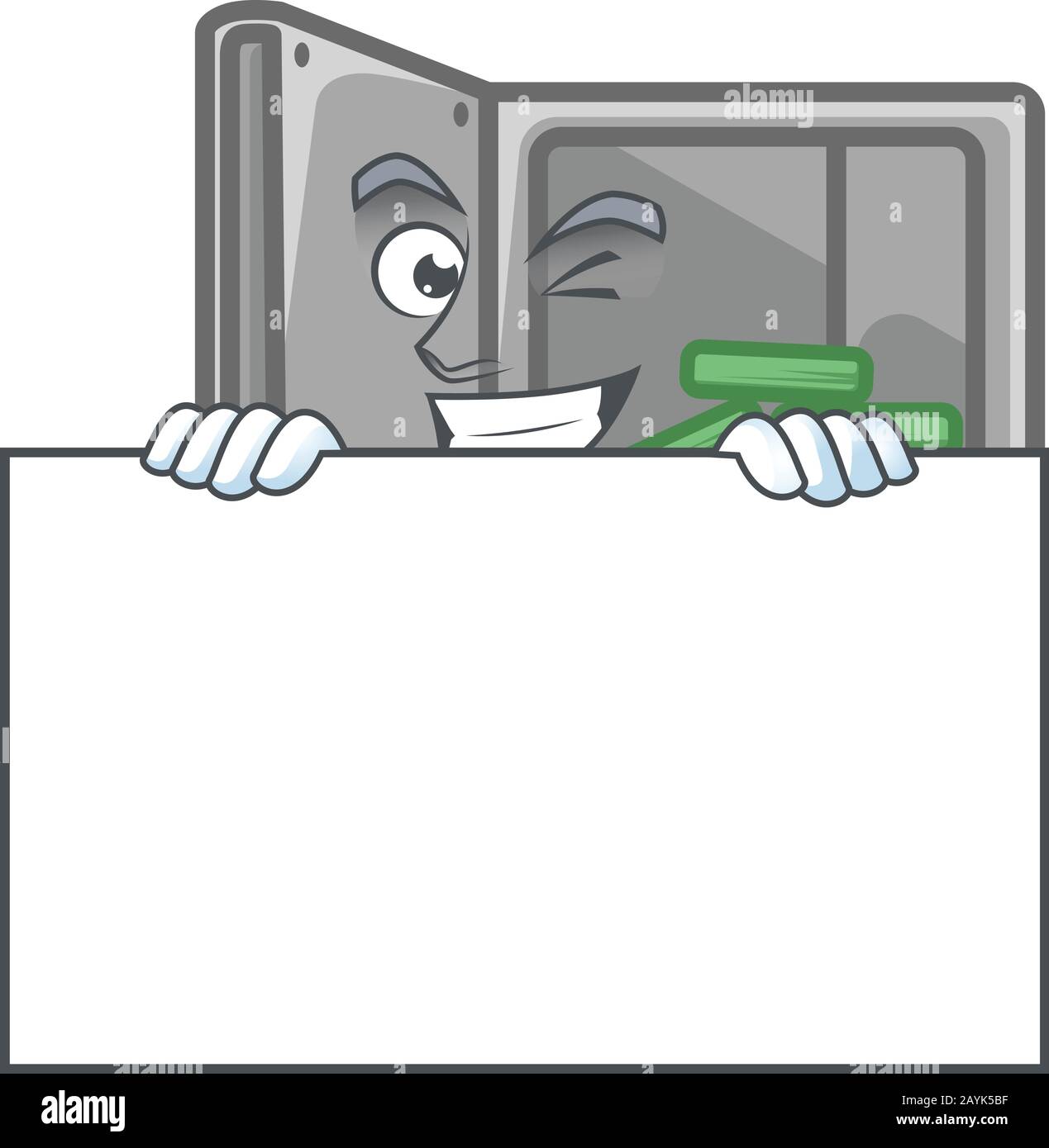 Security box open cartoon character with funny face hides behind a ...