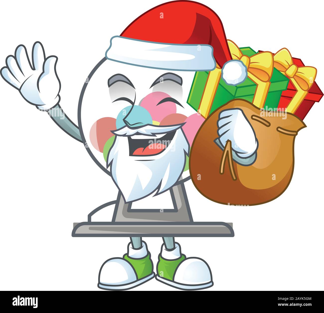Santa lottery machine ball Cartoon design having a sack of gifts Stock ...