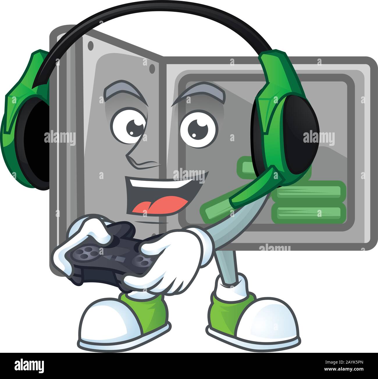 Security box open cartoon picture play a game with headphone and ...
