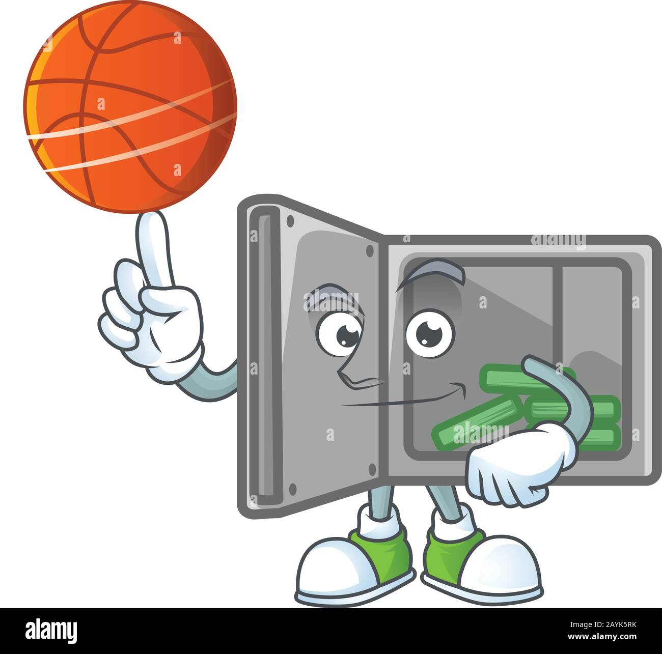 a strong security box open cartoon character with a basketball Stock ...