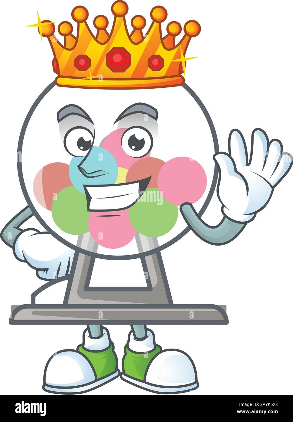 A dazzling of lottery machine ball stylized of King on cartoon mascot ...