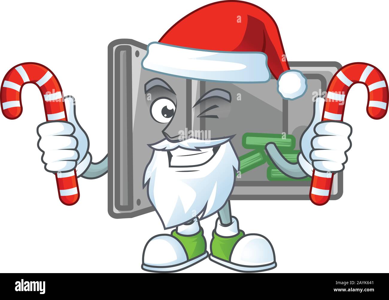 cartoon mascot style of security box open in Santa costume with candy ...