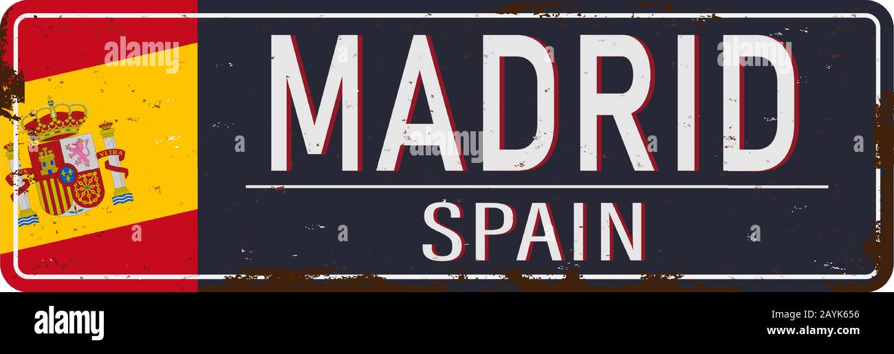 Madrid vintage rusty metal sign on a white background, vector ...