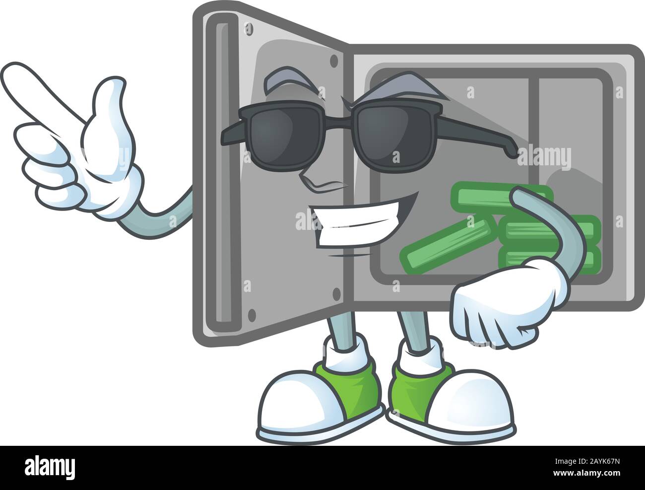 Super cool security box open mascot character wearing black glasses ...