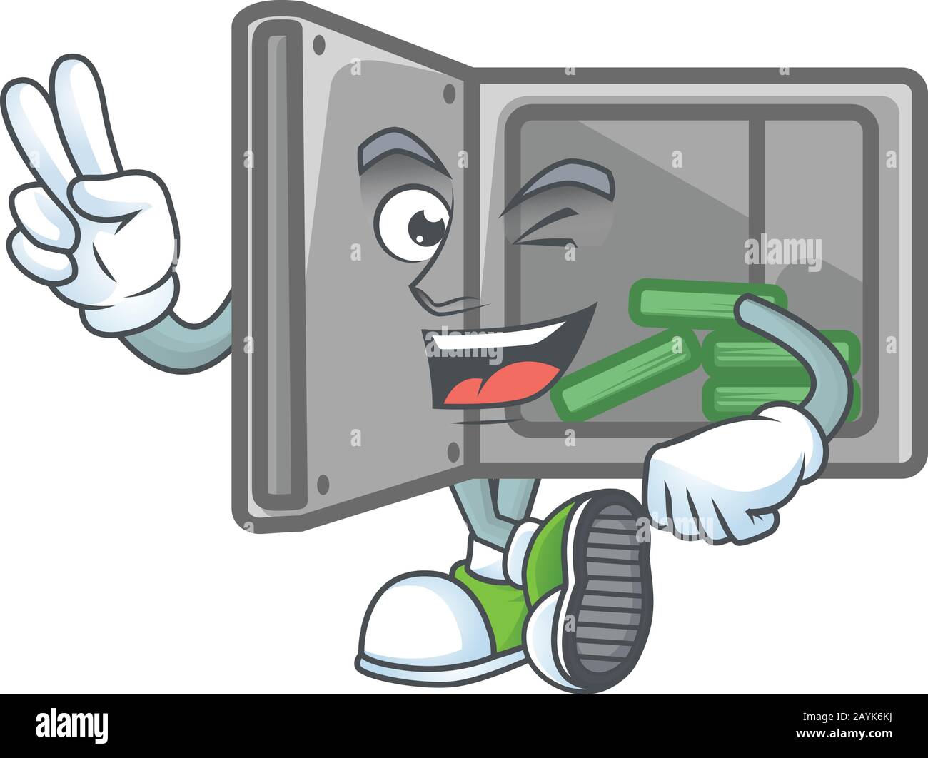 Cute cartoon mascot picture of security box open with two fingers Stock ...