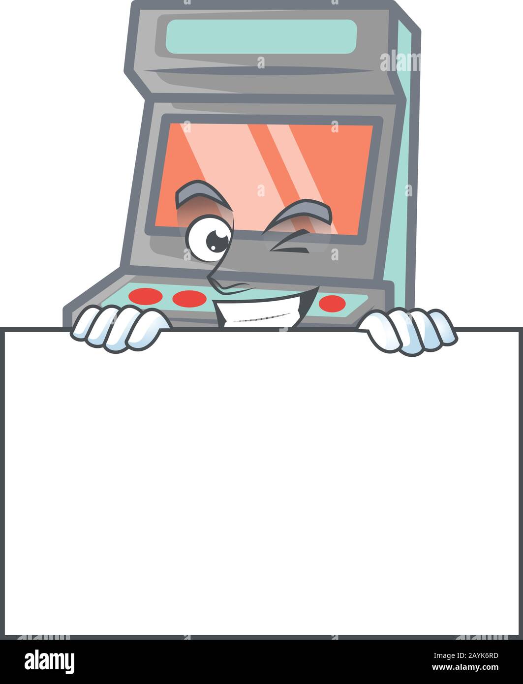 Arcade game machine cartoon character with funny face hides behind a ...