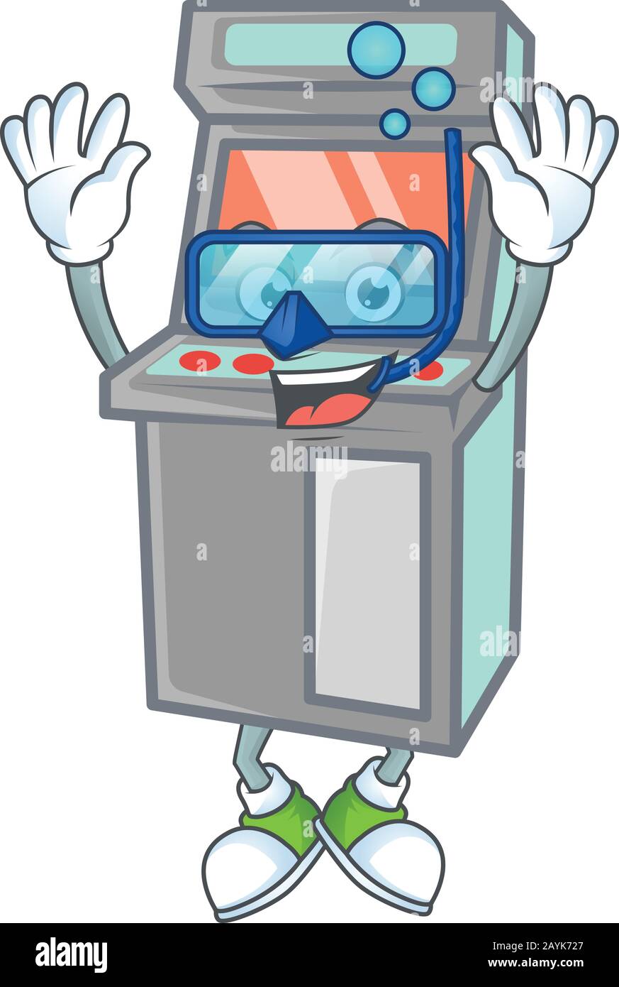 A mascot icon of arcade game machine wearing Diving glasses Stock ...