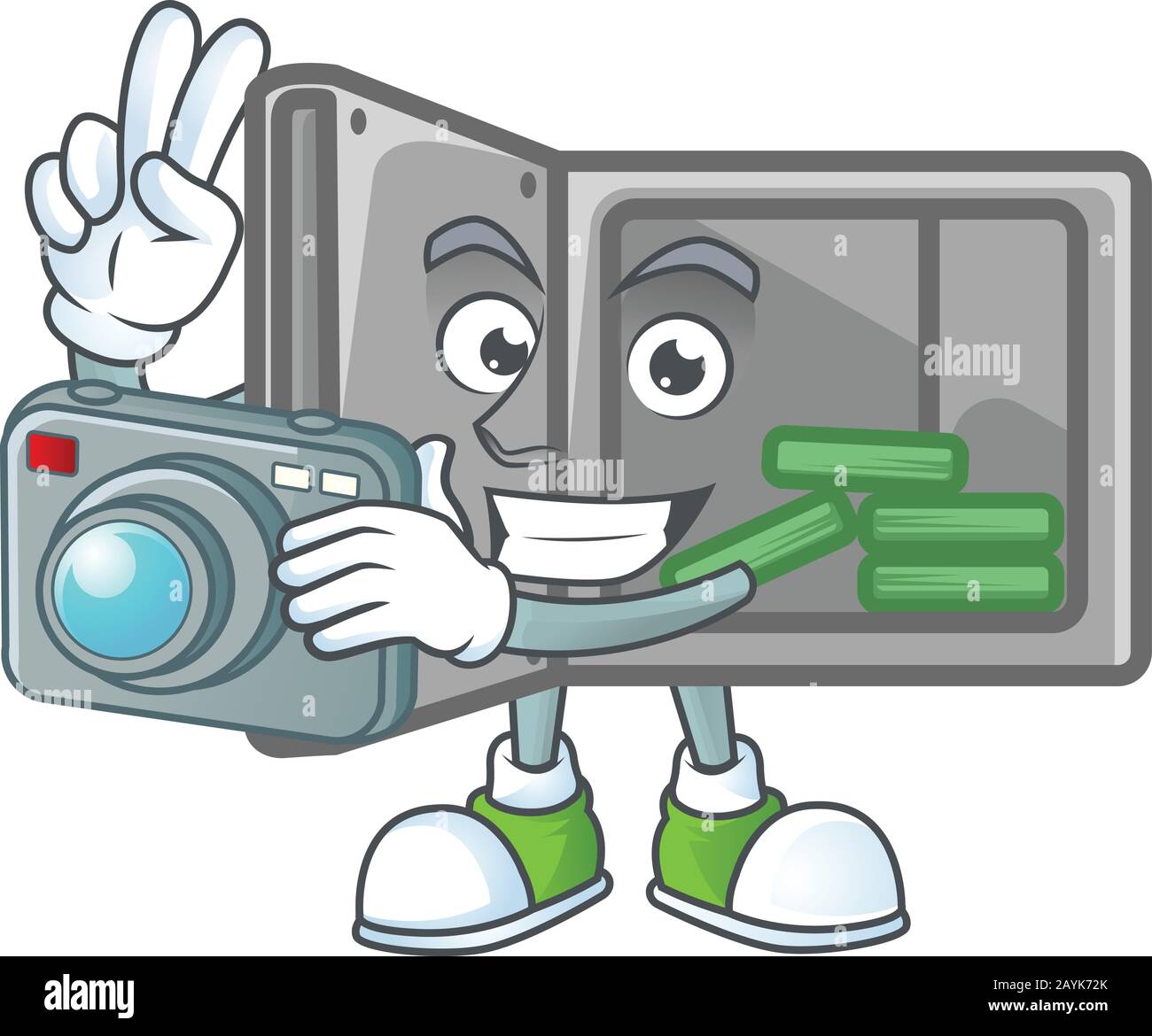 A security box open Photographer cartoon character in action with a ...