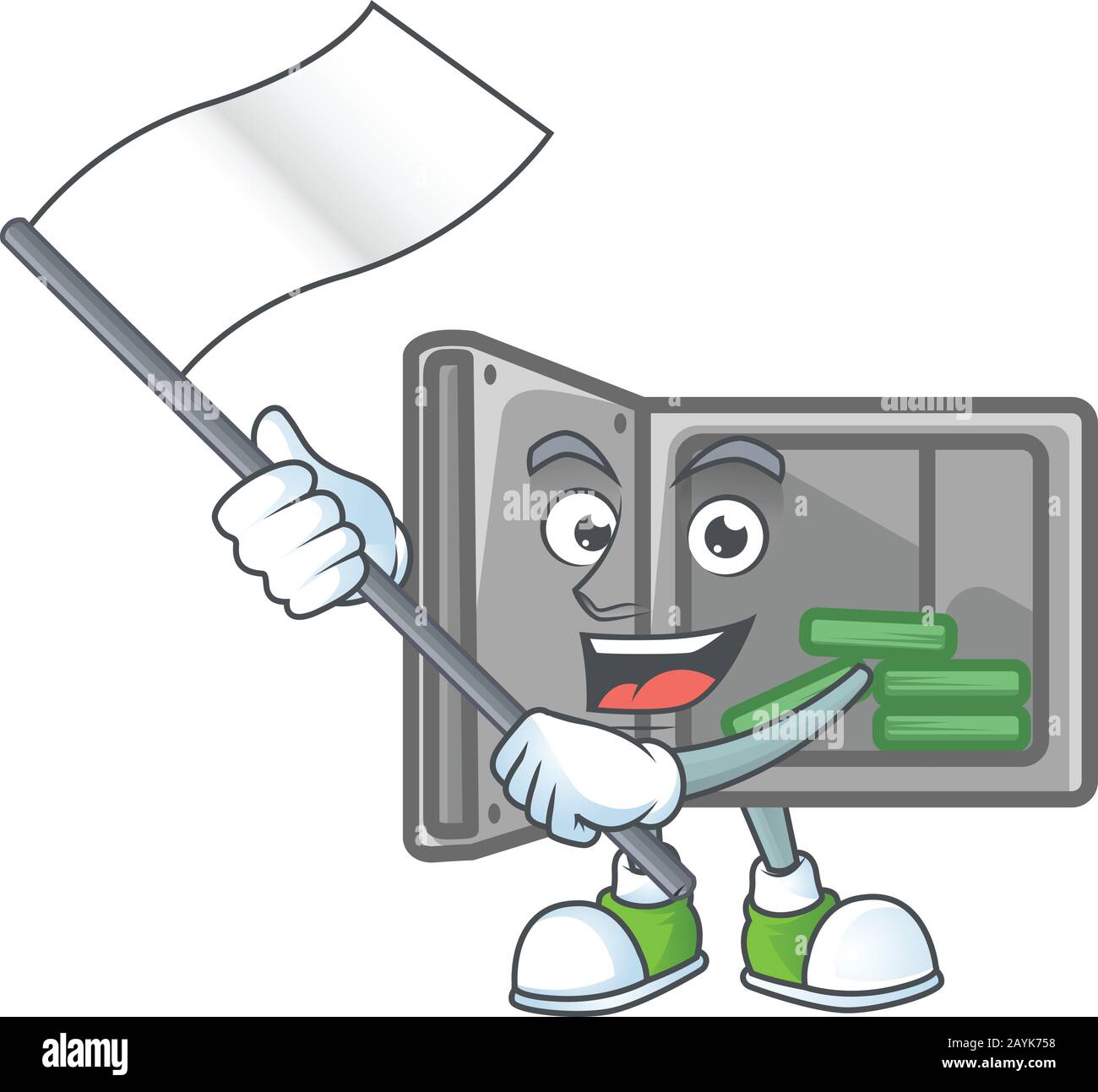 Funny security box open cartoon character design with a flag Stock ...