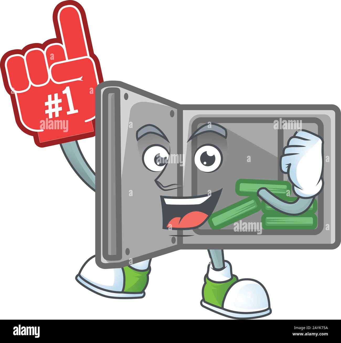 A cartoon design of security box open holding a Foam finger Stock ...