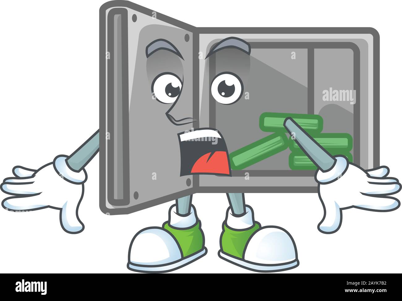cartoon character design of security box open with a surprised gesture ...