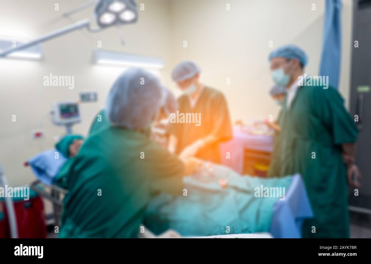Blurred background of modern operating room at hospital with Group of ...