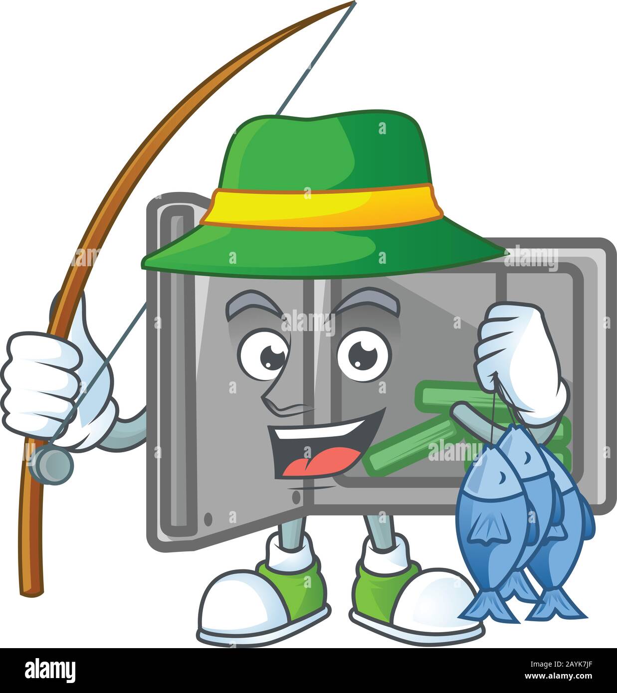 A mascot design of Fishing security box open with 3 fishes Stock Vector ...