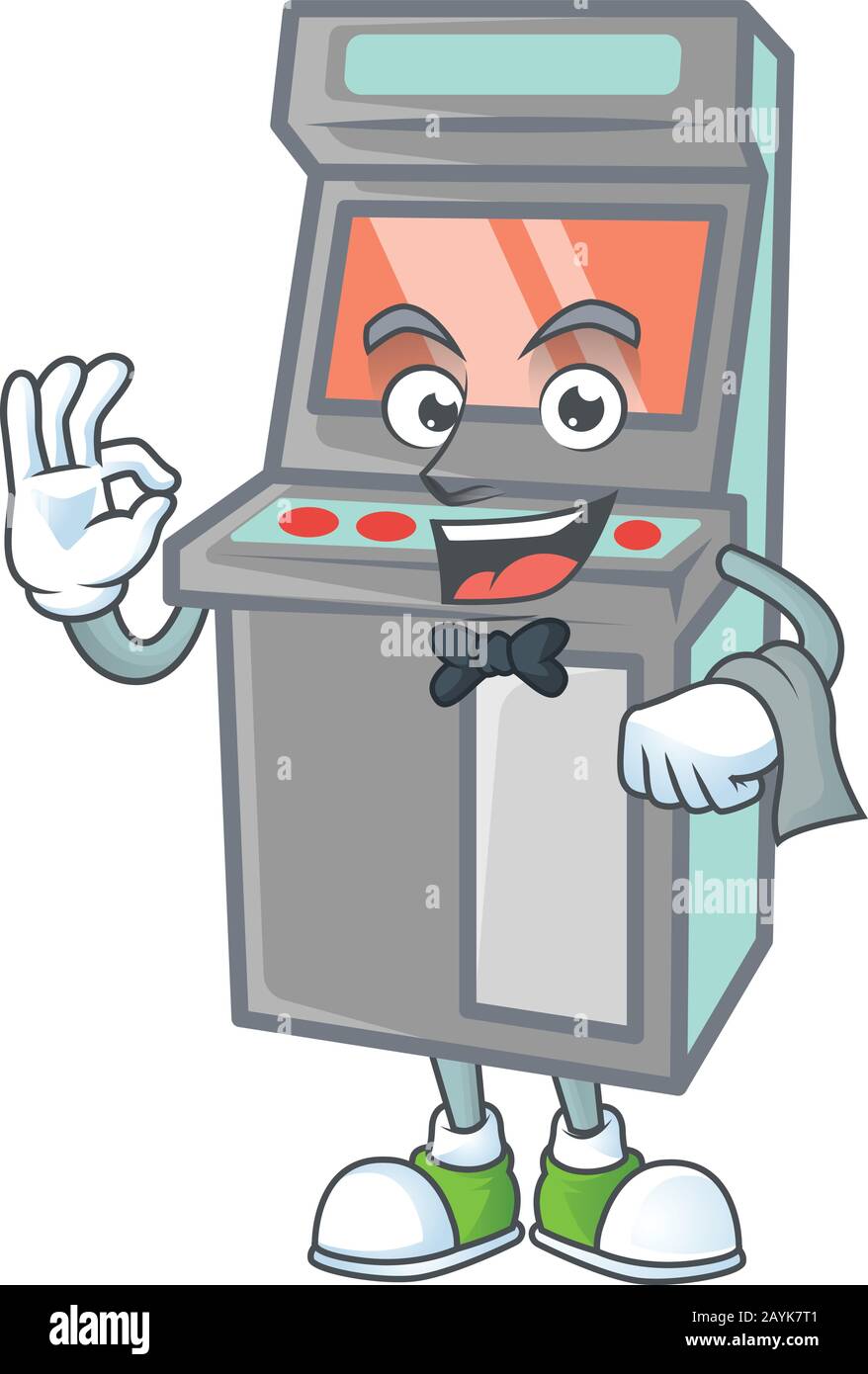 A arcade game machine cartoon mascot working as a Waiter Stock Vector ...