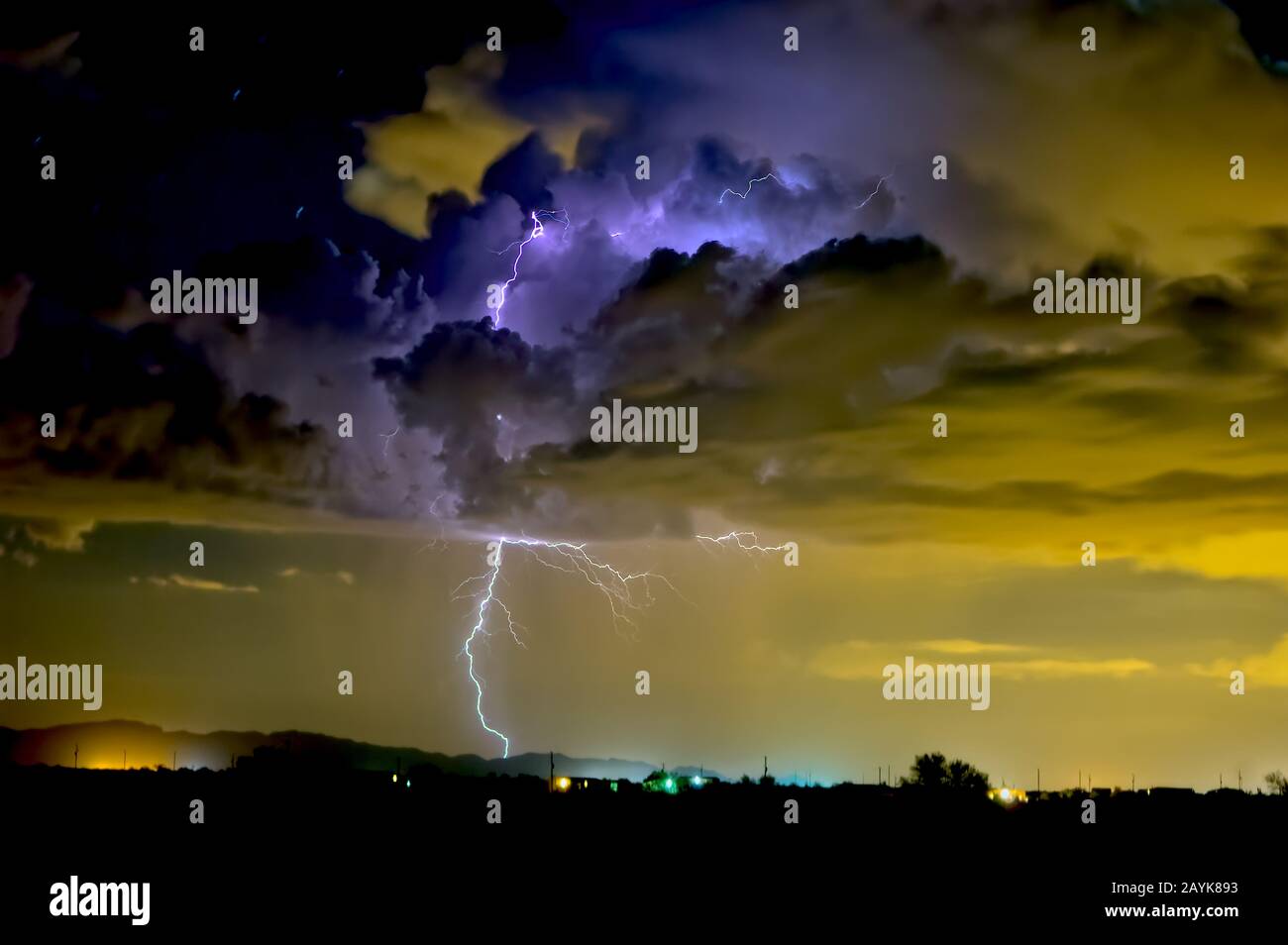 A lightning storm moving over the Metro-Phoenix area of Arizona during ...
