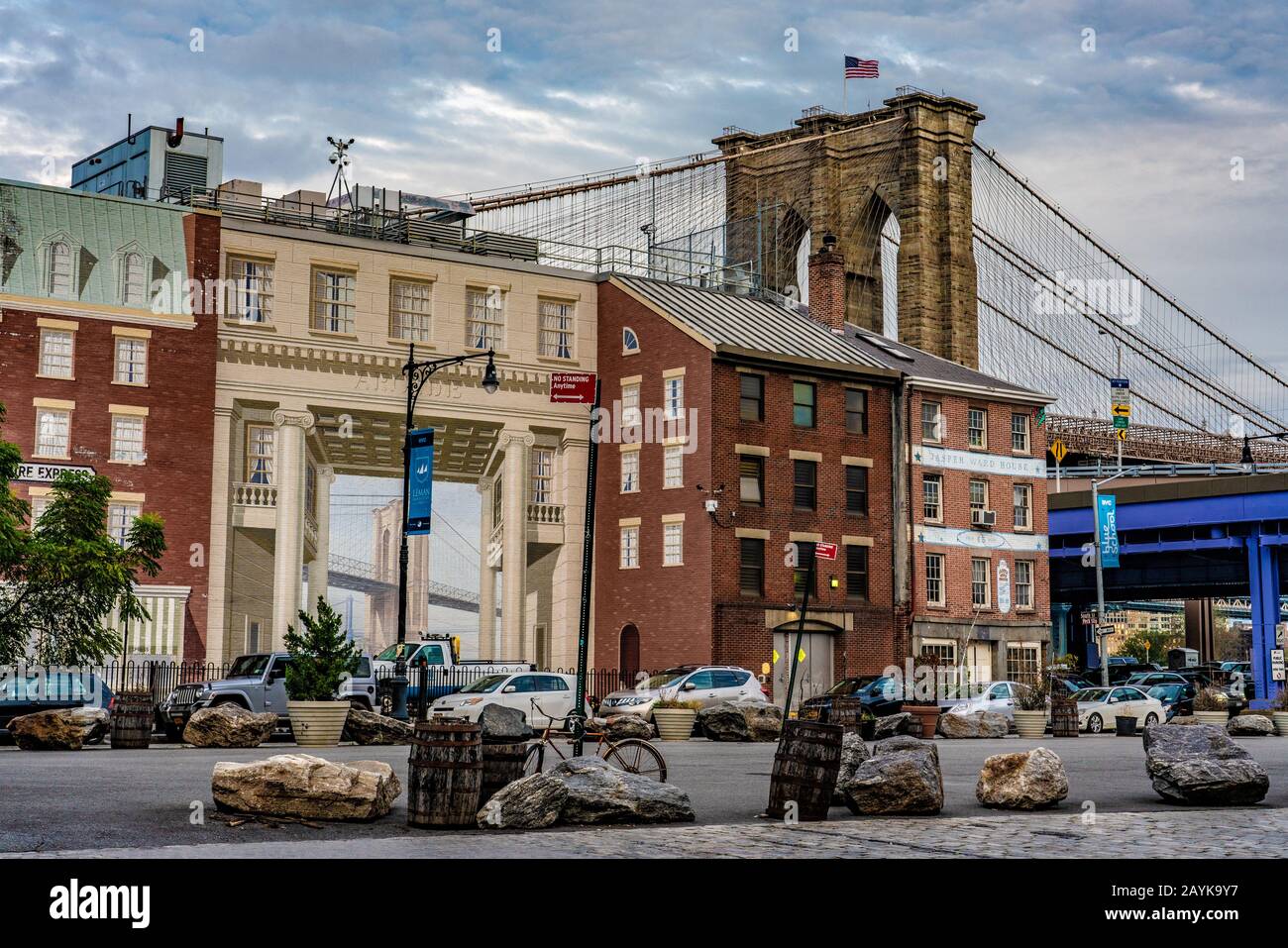NEW YORK, USA - OCTOBER 08: View of riverside buildings at the Seaport ...