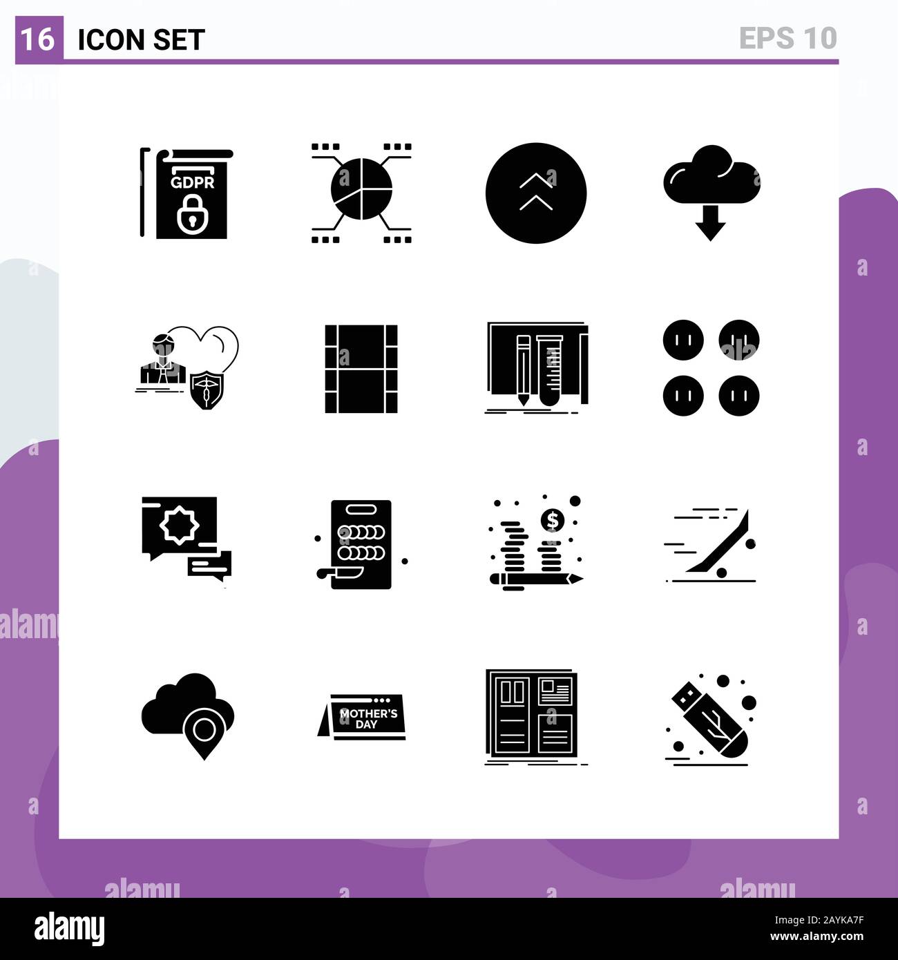 Set of 16 icons in solid style. Creative Glyph Symbols for Website ...