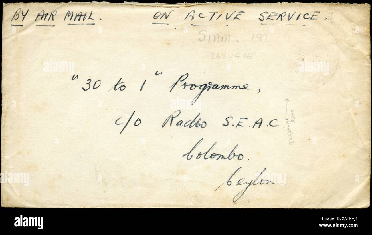 Early Thailand WW2 1945 cover from R.A.F. SIAM wi faint postmark by air ...