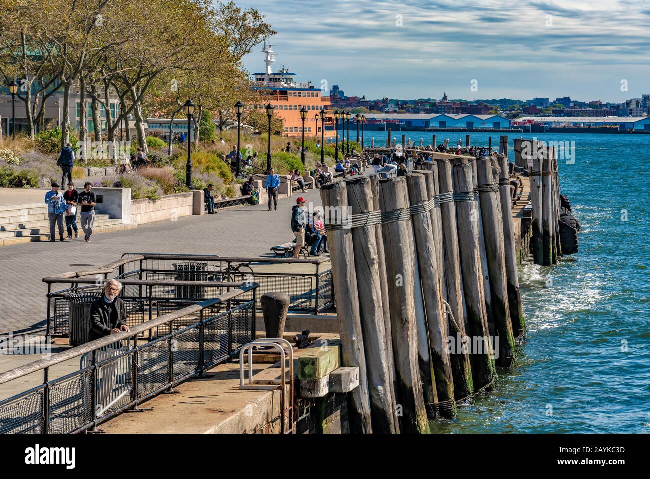NEW YORK, USA - OCTOBER 10: View of Battery Park, a waterfront park ...