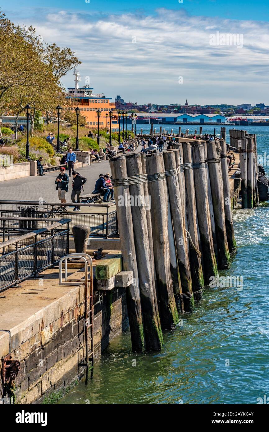NEW YORK, USA - OCTOBER 10: View of Battery Park, a waterfront park ...