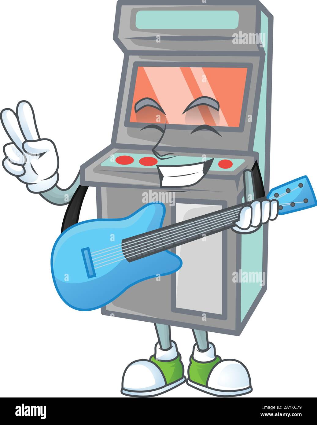 A cartoon character of arcade game machine playing a guitar Stock ...