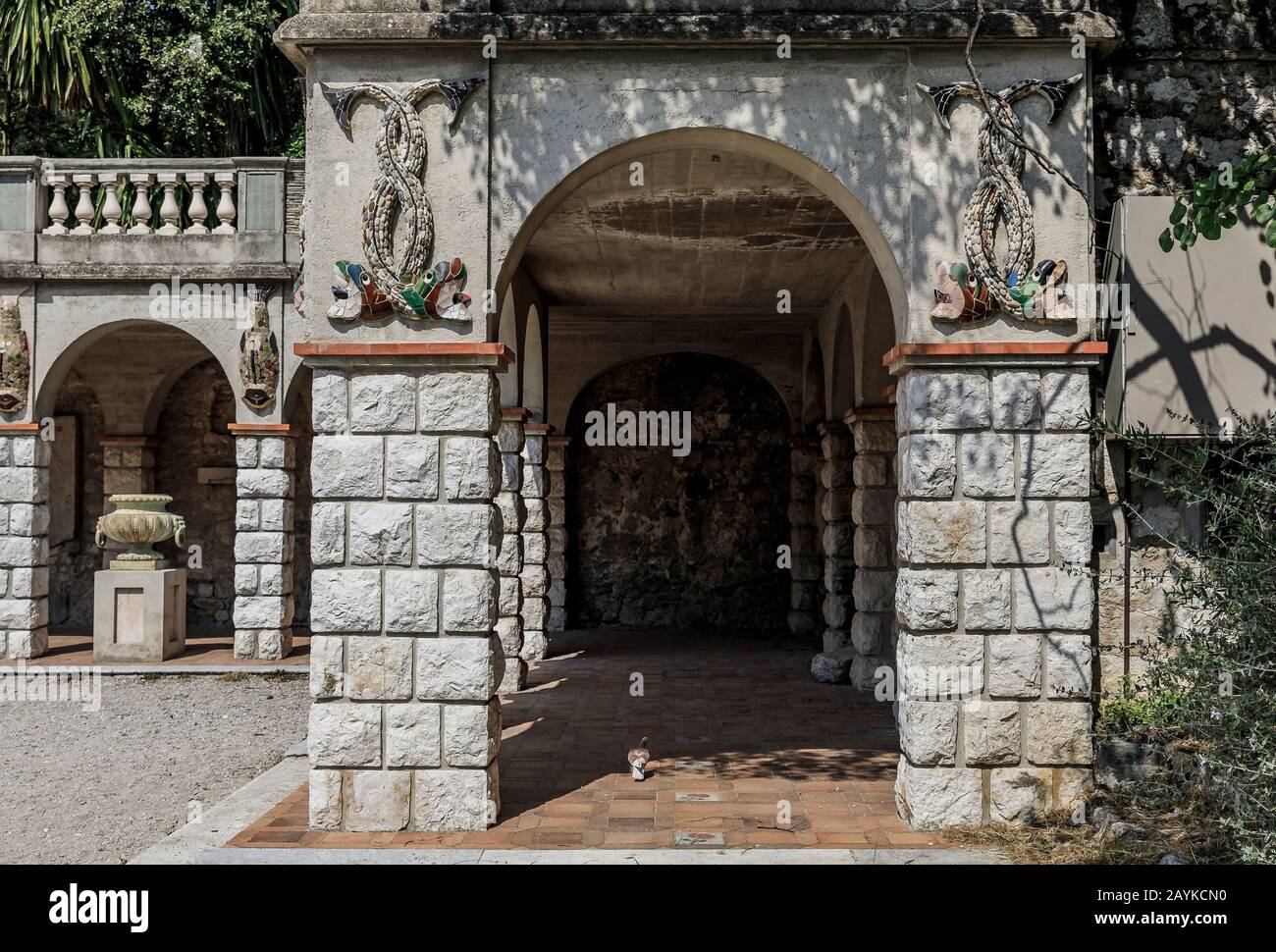 Roman style archway pavilion on Old Castle Hill in Nice on the French ...