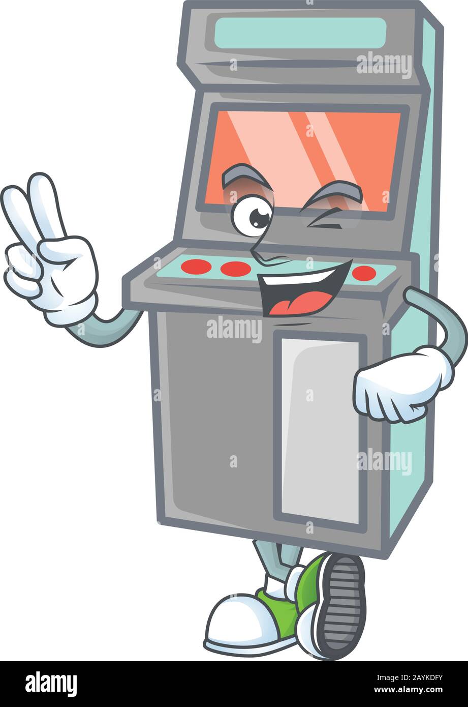 Cute cartoon mascot picture of arcade game machine with two fingers ...
