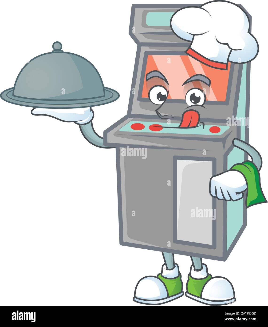 An icon of arcade game machine as a Chef with food on tray ready to ...