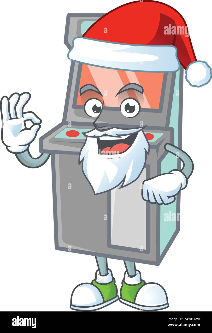 A lovely Santa arcade game machine mascot picture style with ok finger ...