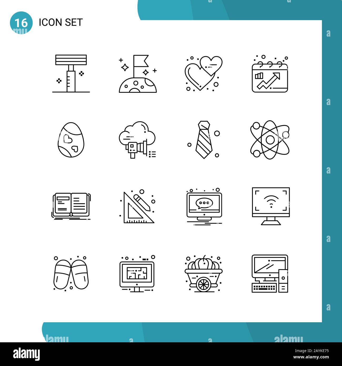 Vector Pack of 16 Outline Symbols. Line Style Icon Set on White ...