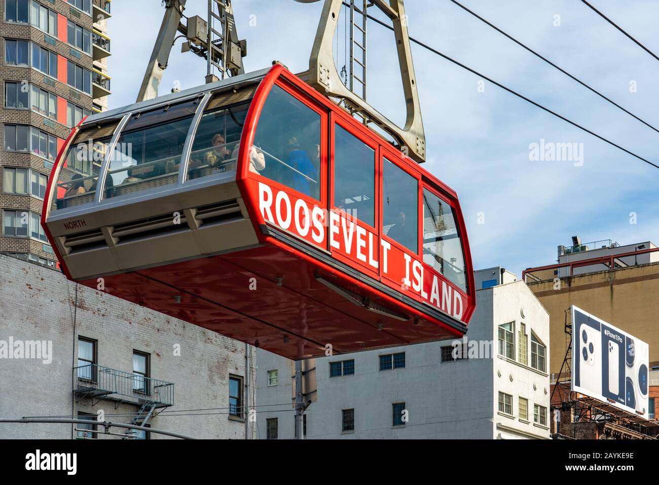 NEW YORK, USA - OCTOBER 13: This is a cable car cross the Queensboro ...