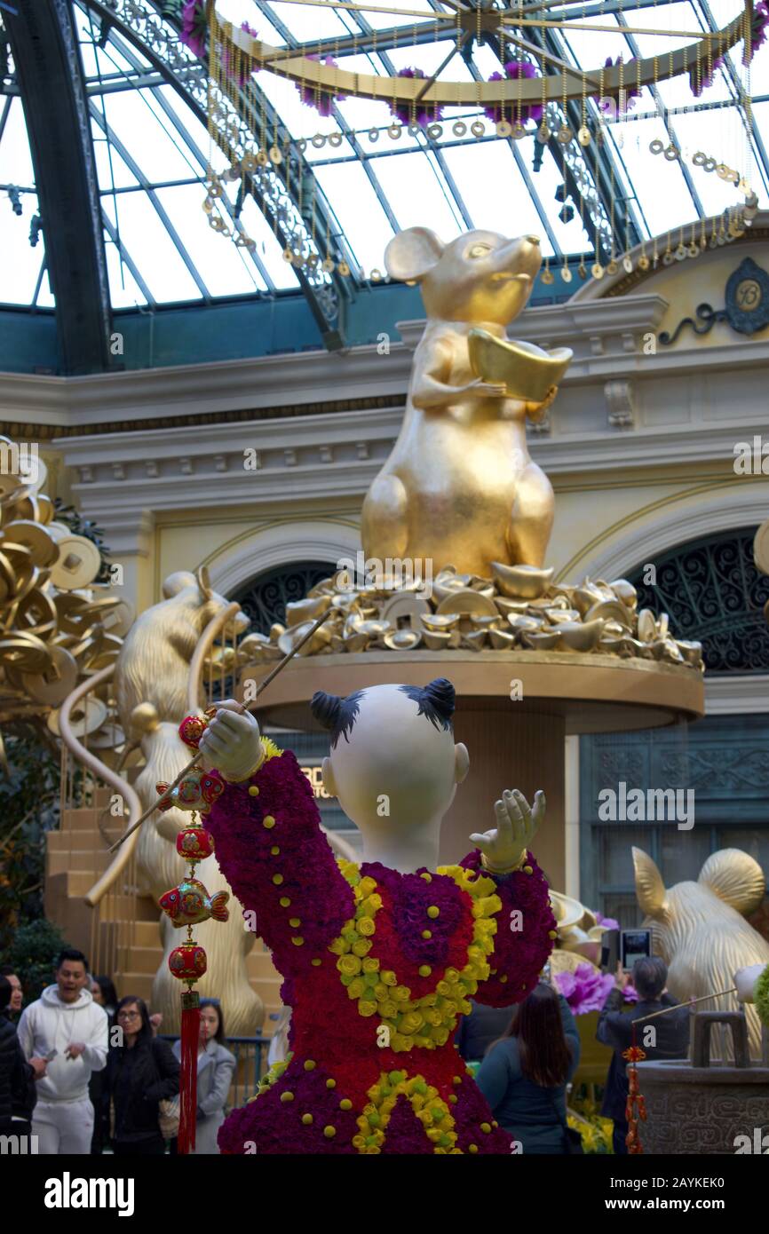 Year of The Rat Display, A Golden Rat Statue in the Bellagio Hotel ...