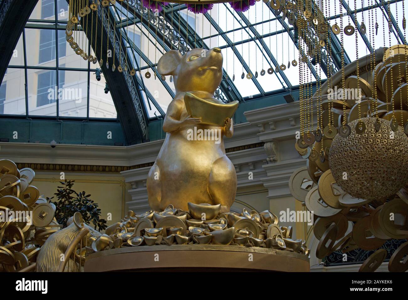 Year of The Rat Display, A Golden Rat Statue in the Bellagio Hotel ...