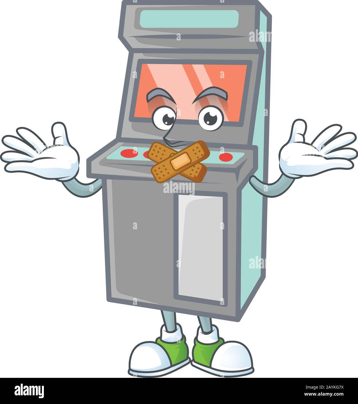 mascot cartoon character design of arcade game machine making a silent ...