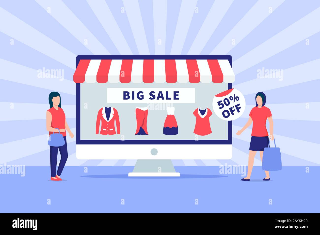 big sale promotion ecommerce banner with people and computer monitor ...