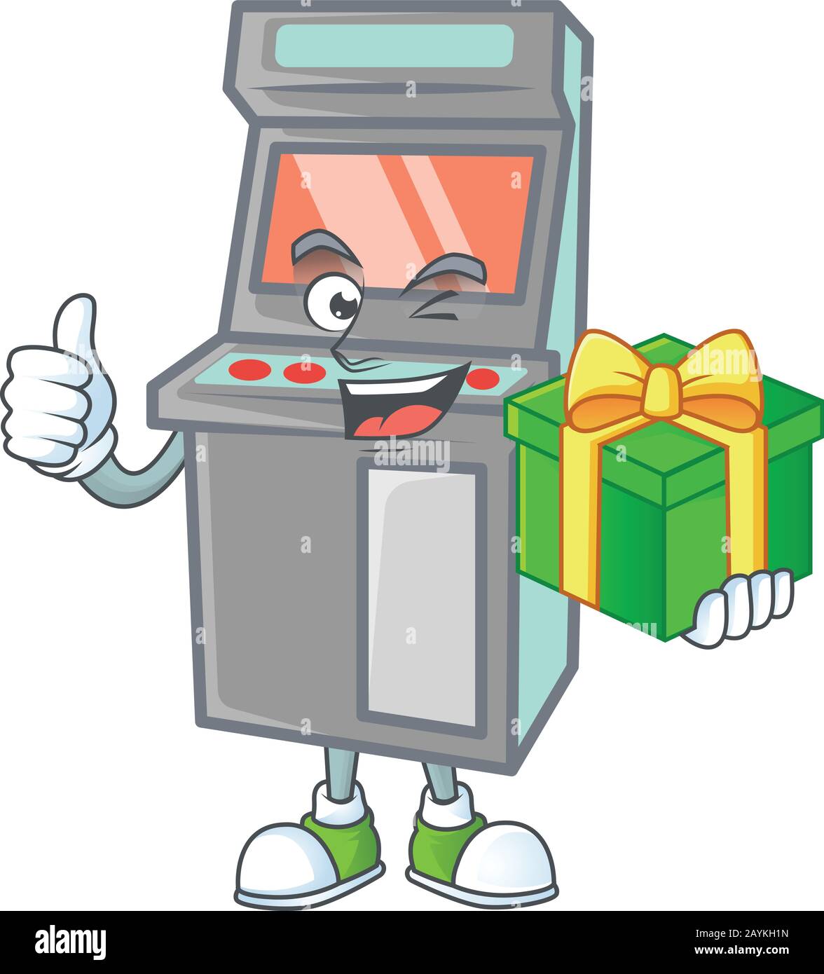 Cute arcade game machine character holding a gift box Stock Vector ...