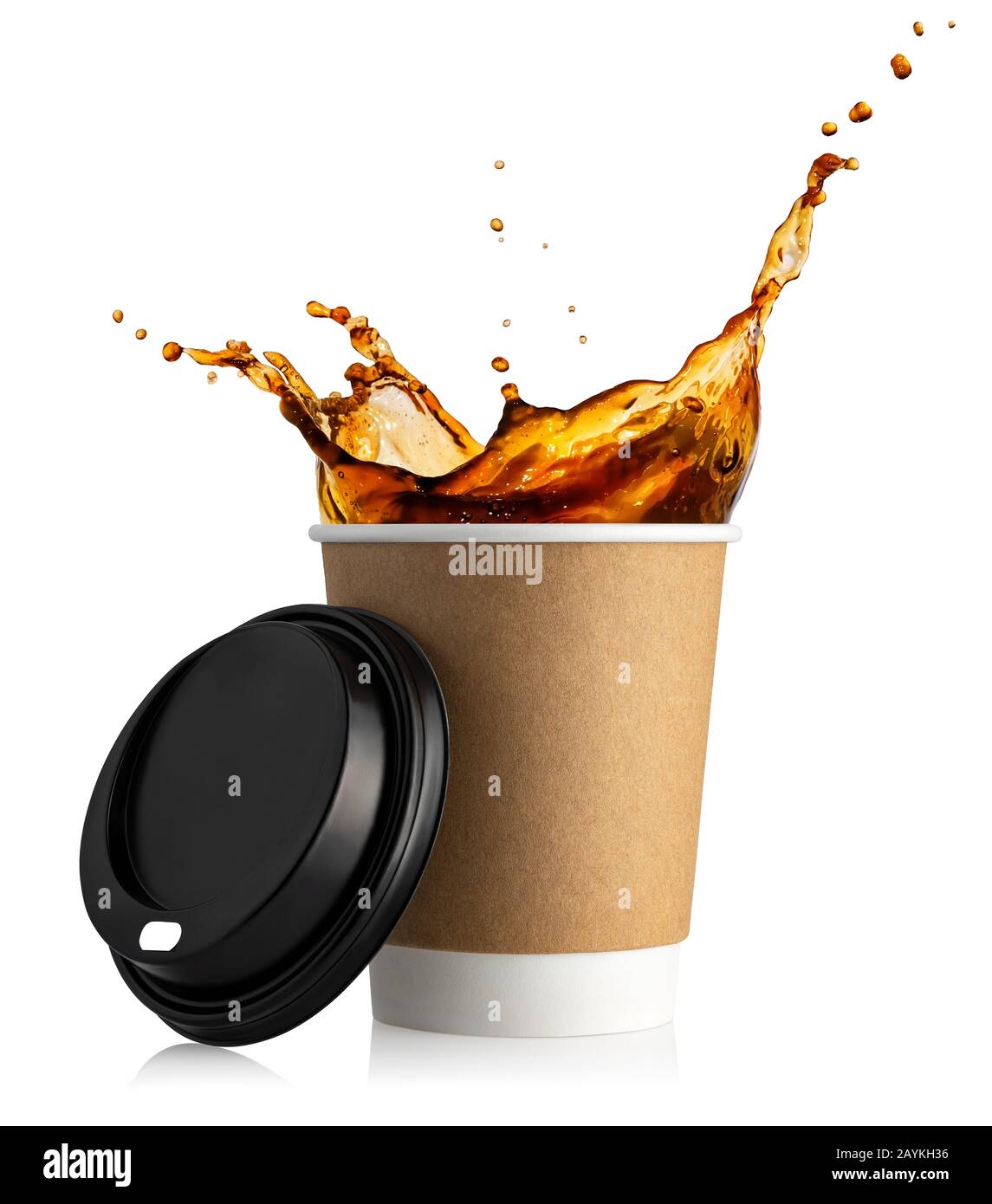 disposable paper cup with coffee splash isolated on white background ...