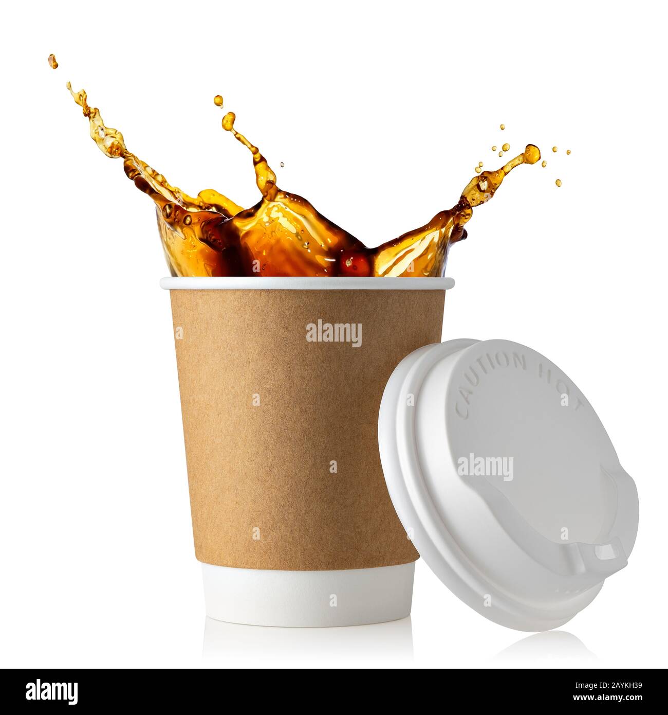 disposable paper cup with coffee splash isolated on white background ...