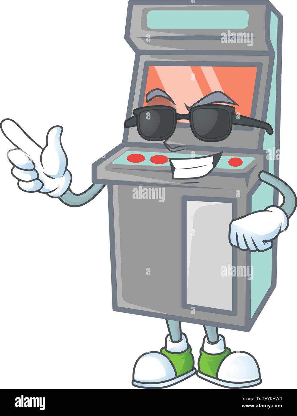 Super cool arcade game machine mascot character wearing black glasses ...