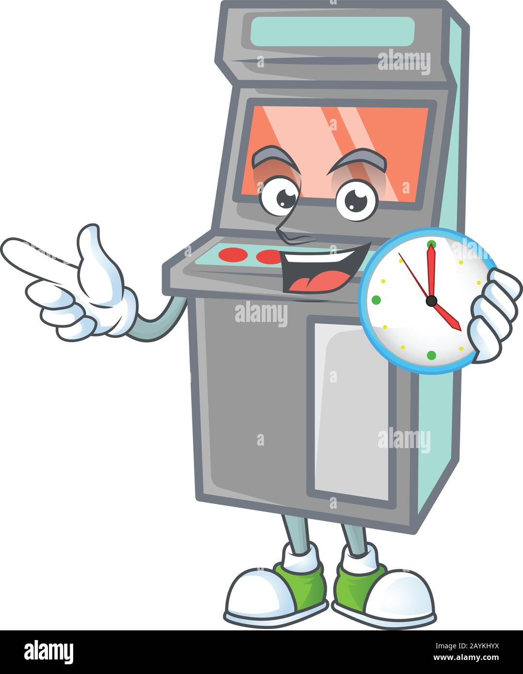 Arcade game machine cartoon character style with a clock Stock Vector ...