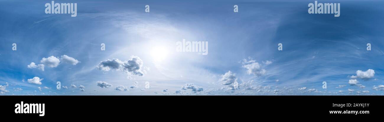 Seamless panorama with blue sky 360-degree view and beautiful clouds ...