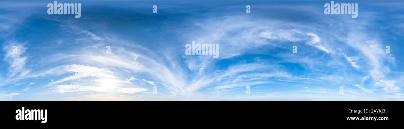 Seamless panorama with blue sky 360-degree view and beautiful clouds ...
