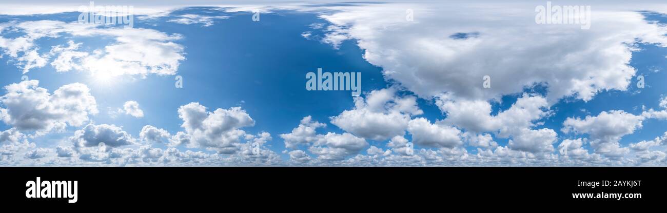 Seamless panorama with blue sky 360-degree view and beautiful clouds ...