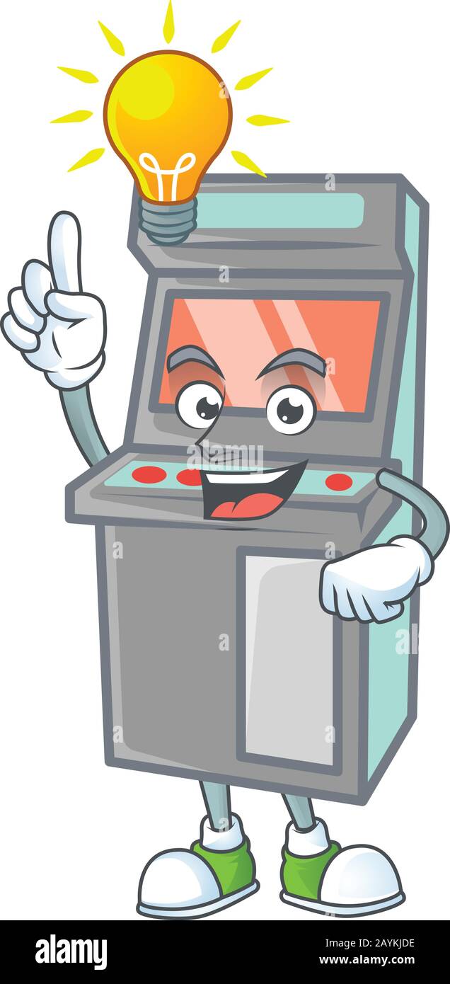 Smart arcade game machine cartoon character has an idea Stock Vector ...