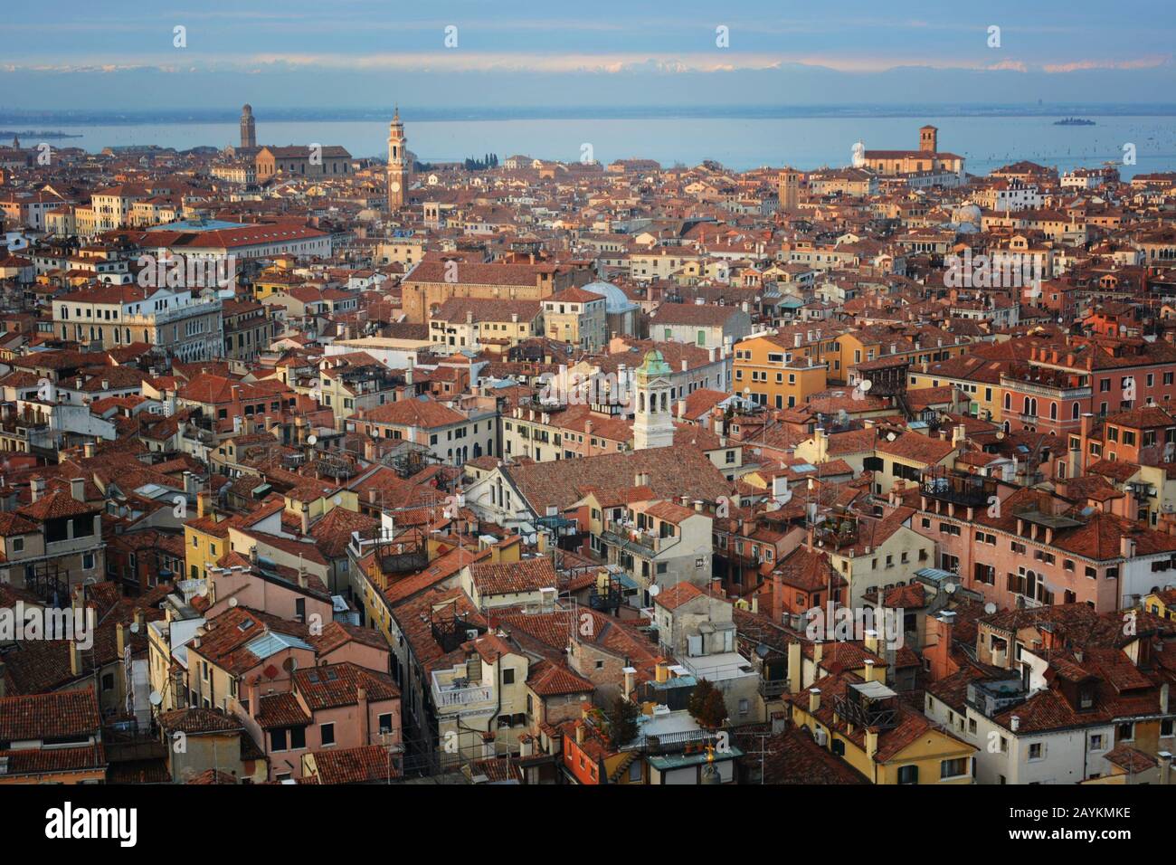 Aerial view of Venice roofs, old city and house buildings in Italy. Top ...