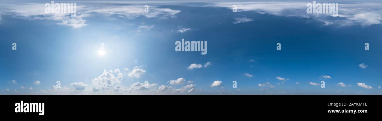 Seamless panorama with blue sky 360-degree view and beautiful clouds ...