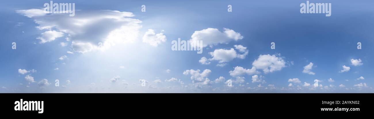 Seamless panorama with blue sky 360-degree view and beautiful clouds ...