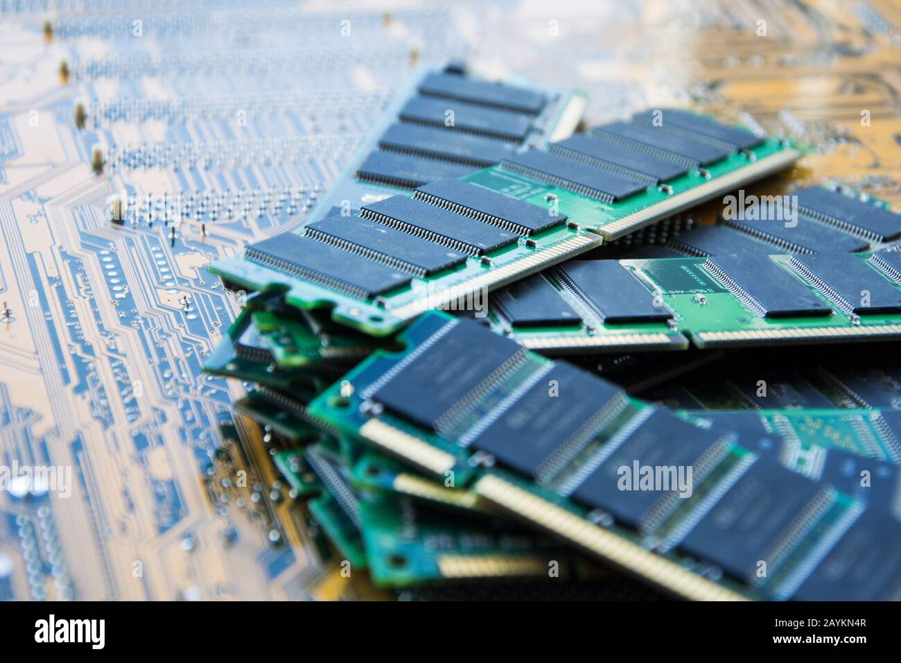 Several pieces of strips of memory modules. Ddr and sdram storage ...